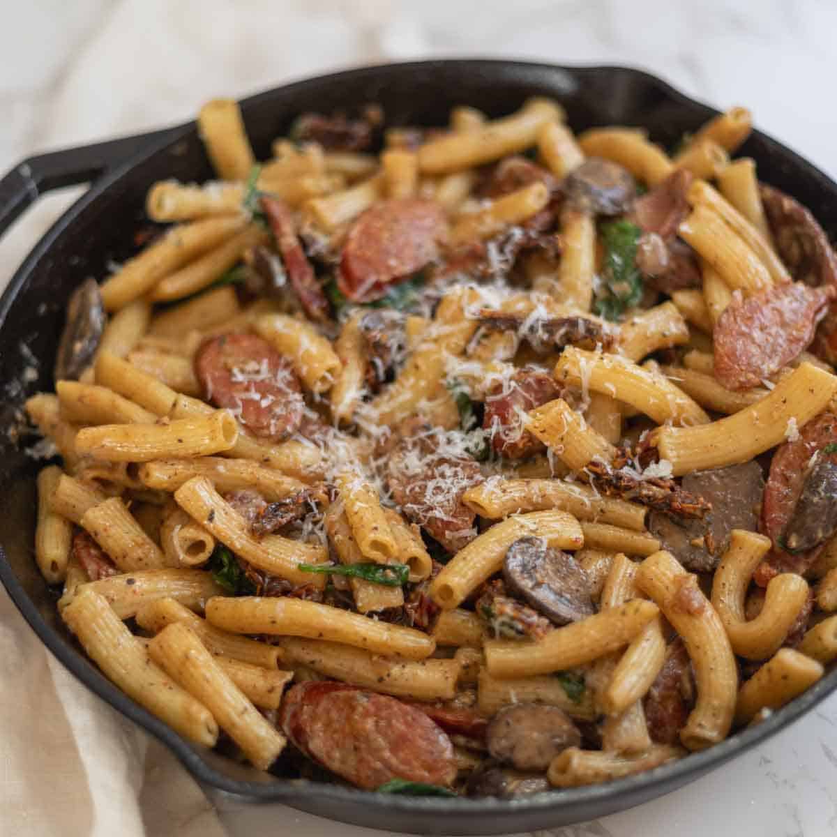 Creamy Rigatoni Pasta with Linguica Sausage